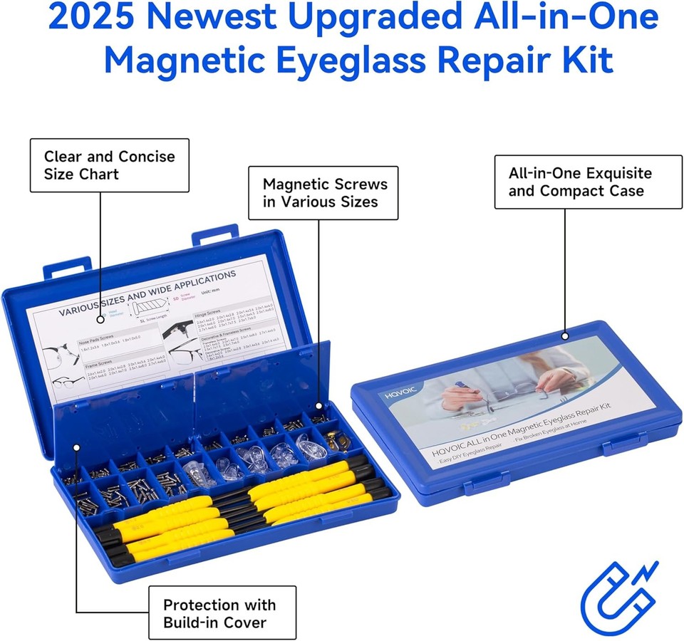 200pc Magnetic Eyeglass Repair Tool Kit with Screws, Glasses Fixing Kit ...