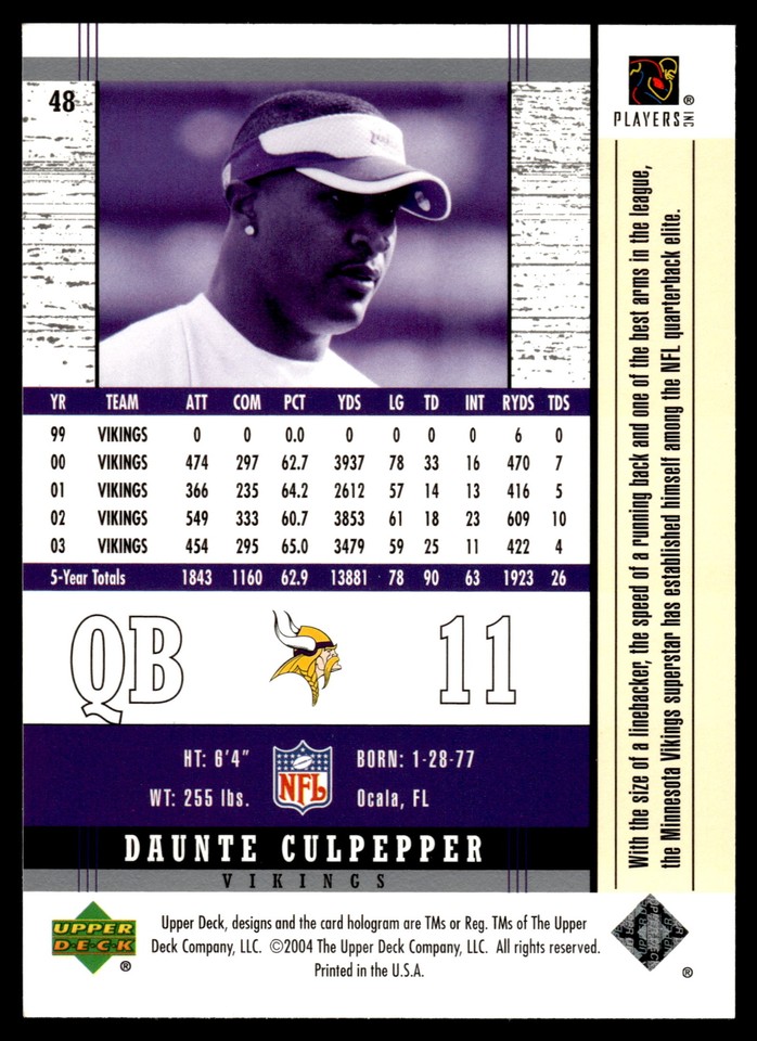 Daunte Culpepper 2004 Upper Deck Legends A Card #48 | eBay