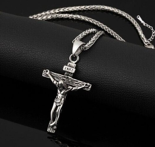 Men Stainless Steel Jesus Christ Crucifix Cross Pendant Chain Necklace ...