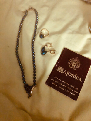 majorca Grey pearl necklace and earrings & Ring- great condition Not ...