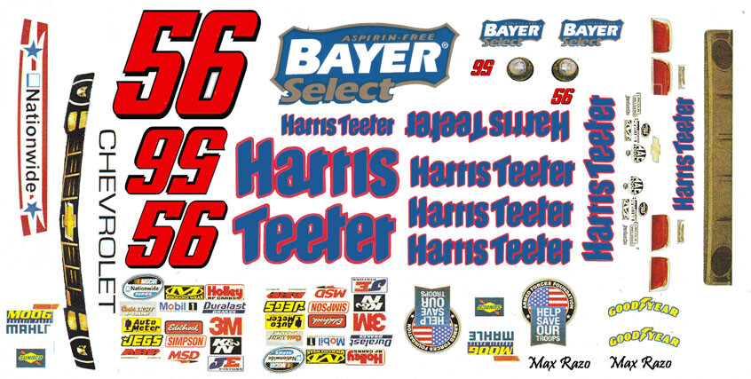 #56 Max Razo Harris Teeter Camaro 1/24th Scale Nascar Waterslide Decals ...