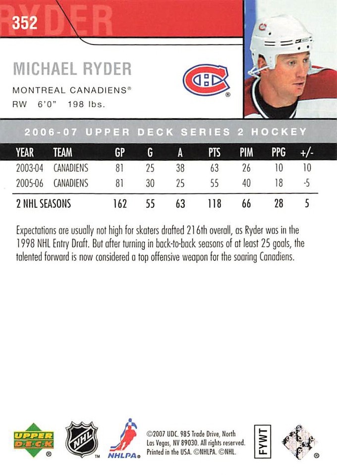 2006 Upper Deck #352 Michael Ryder Montreal Canadiens | eBay
