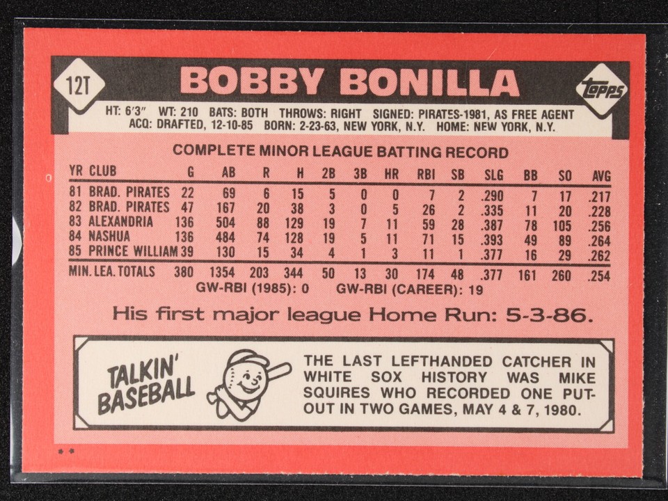 1986 Topps Traded - Bobby Bonilla #12T Rookie Chicago White Sox NM-MINT ...