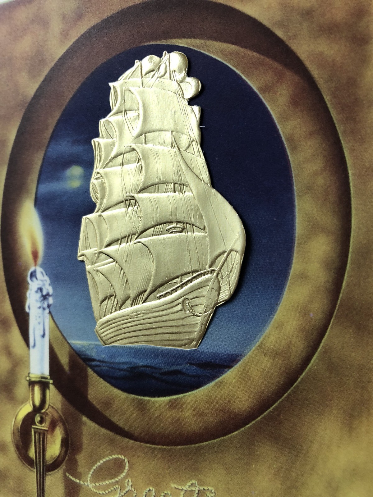 Vintage UNUSED Christmas Greeting Card Foil Clipper Ship Treasure ...