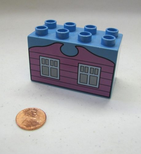 Rare Lego Duplo Pink Building With Windows Blue Printed Block Specialty ...