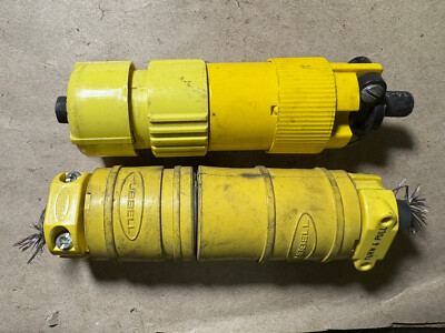 Twist Lock Electric Plug Assembly Lot of 2 15A 125V Yellow Hubbell and ...
