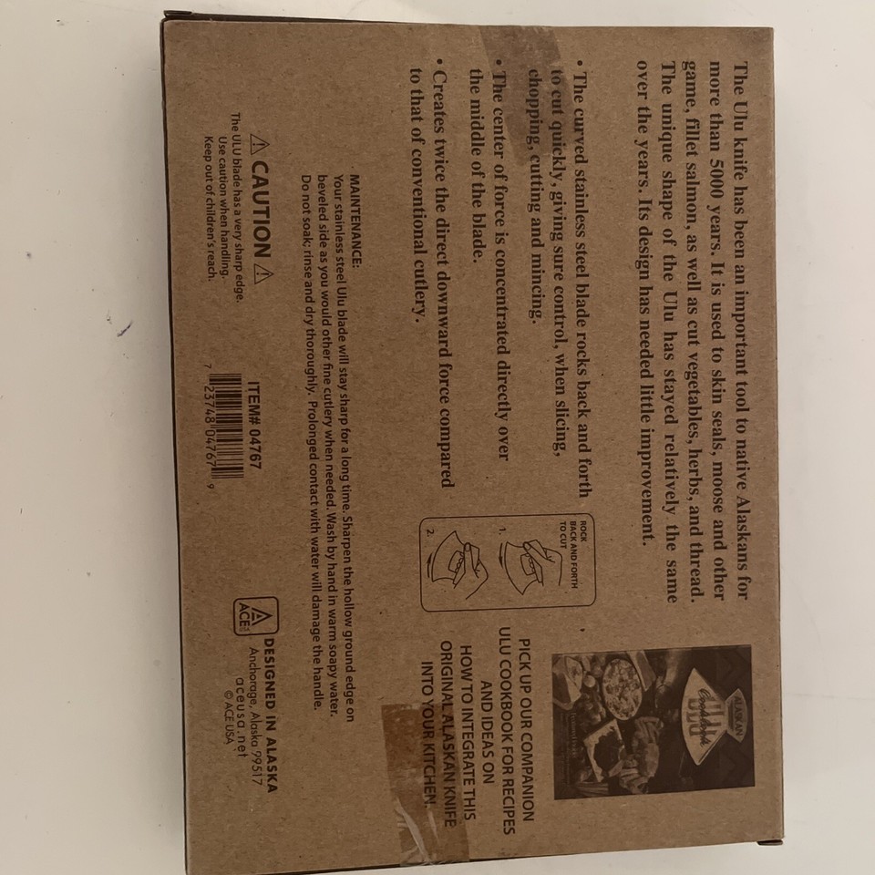 Alaskan ULU Knife Blade Stainless Steel Wood Handle & Display Stand ...