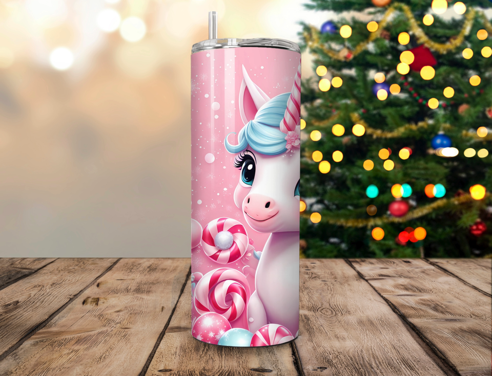 Pink Christmas Unicorn 20oz Tumbler – Cute Pastel Cup – Magical Holiday ...