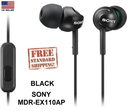 Sony MDR-EX110AP Step-Up EX Series Earbud Headset w/ Microphone Black ...