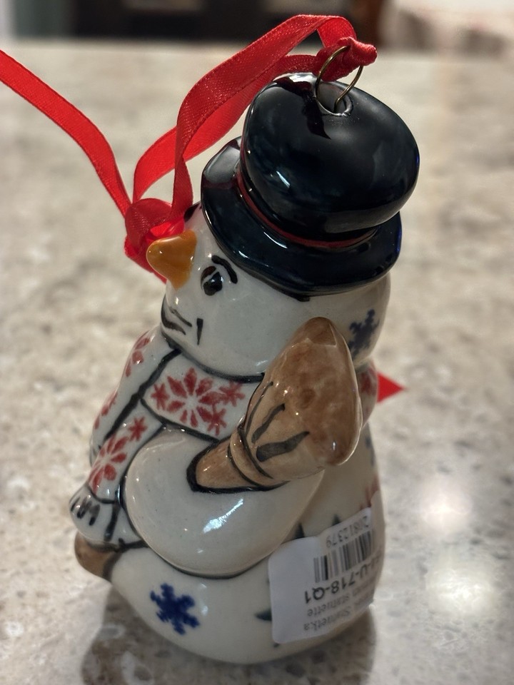 Polish Pottery Balwanek Snowman Figurine Ornament Hand Painted 4 1/2 X ...