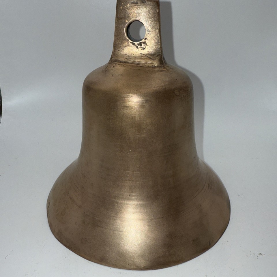 Old Vintage Antique? Heavy Solid Brass Bell Original Clapper 7.25”Hx6.5 ...