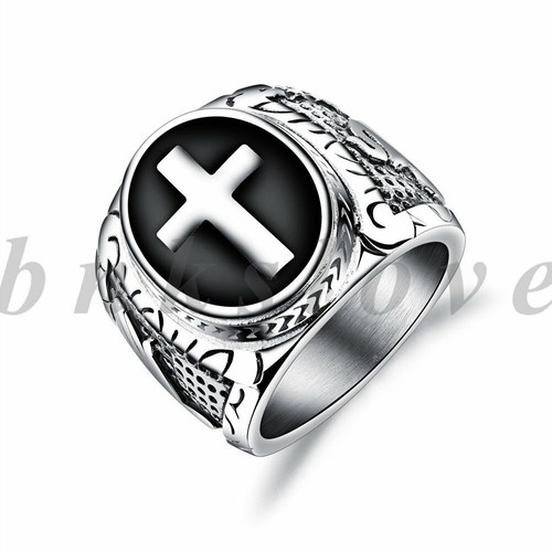 Men's Punk Vintage Stainless Steel Christian Holy Cross Prayer Ring ...