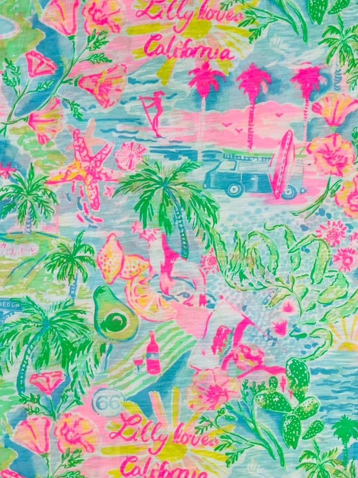 Lilly Pulitzer Slub Cotton Fabric Print Multi Lilly Loves California 36 ...