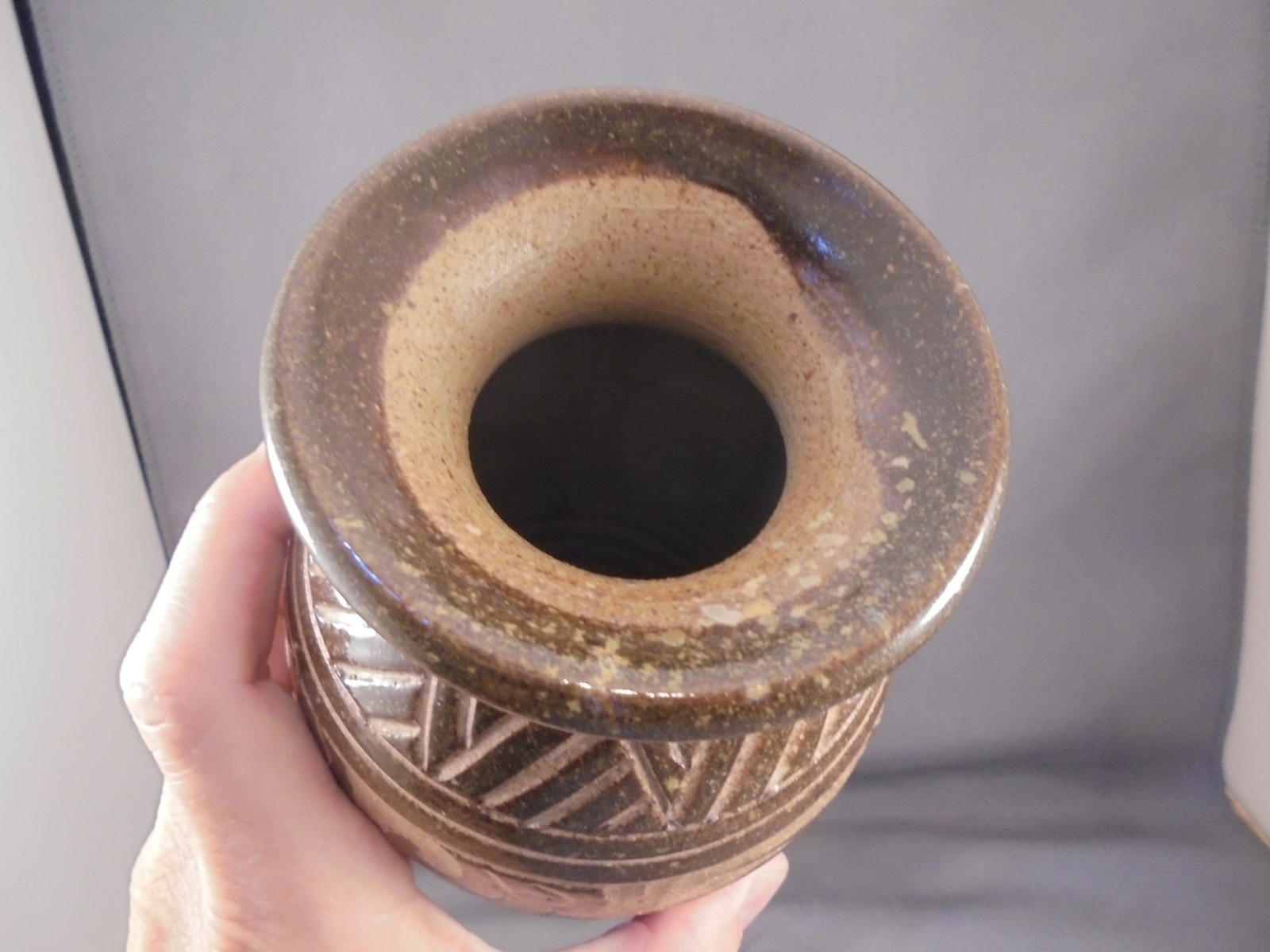 Frank Polizzi Art Pottery Stoneware Carved Incised Fish Vase 9 3/4" #1 ...