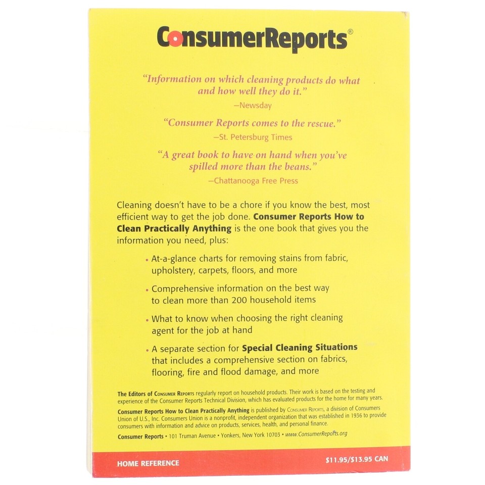 Consumer Reports How To Clean Practically Anything Paperback Book 2006 ...