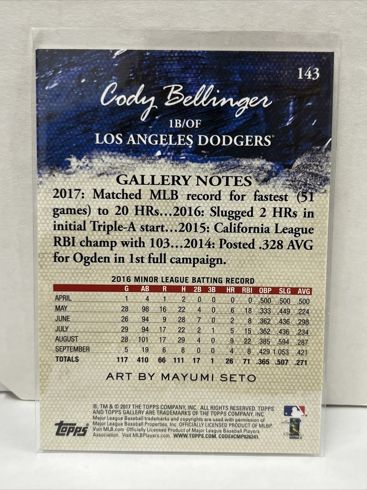 2017 Topps Gallery #143 Cody Bellinger Rookie Card RC | eBay