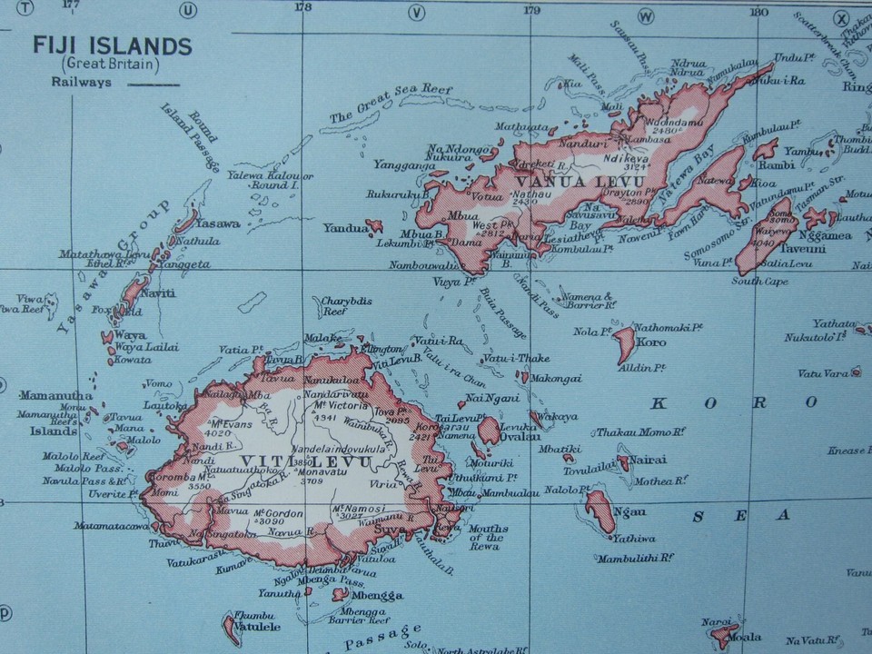 1952 MAP ~ PACIFIC ISLANDS SAMOAN ISLANDS HAWAII NE CALEDONIA FIJI ...