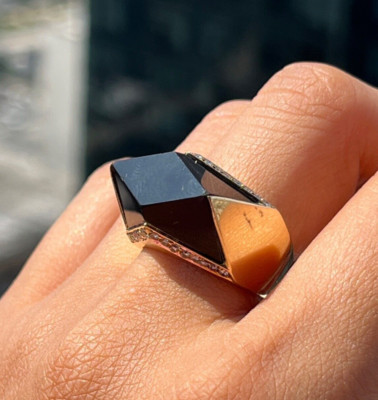 Vintage 14K Yellow Gold Sympetaly Rhombus Onyx & Diamond Ring | eBay
