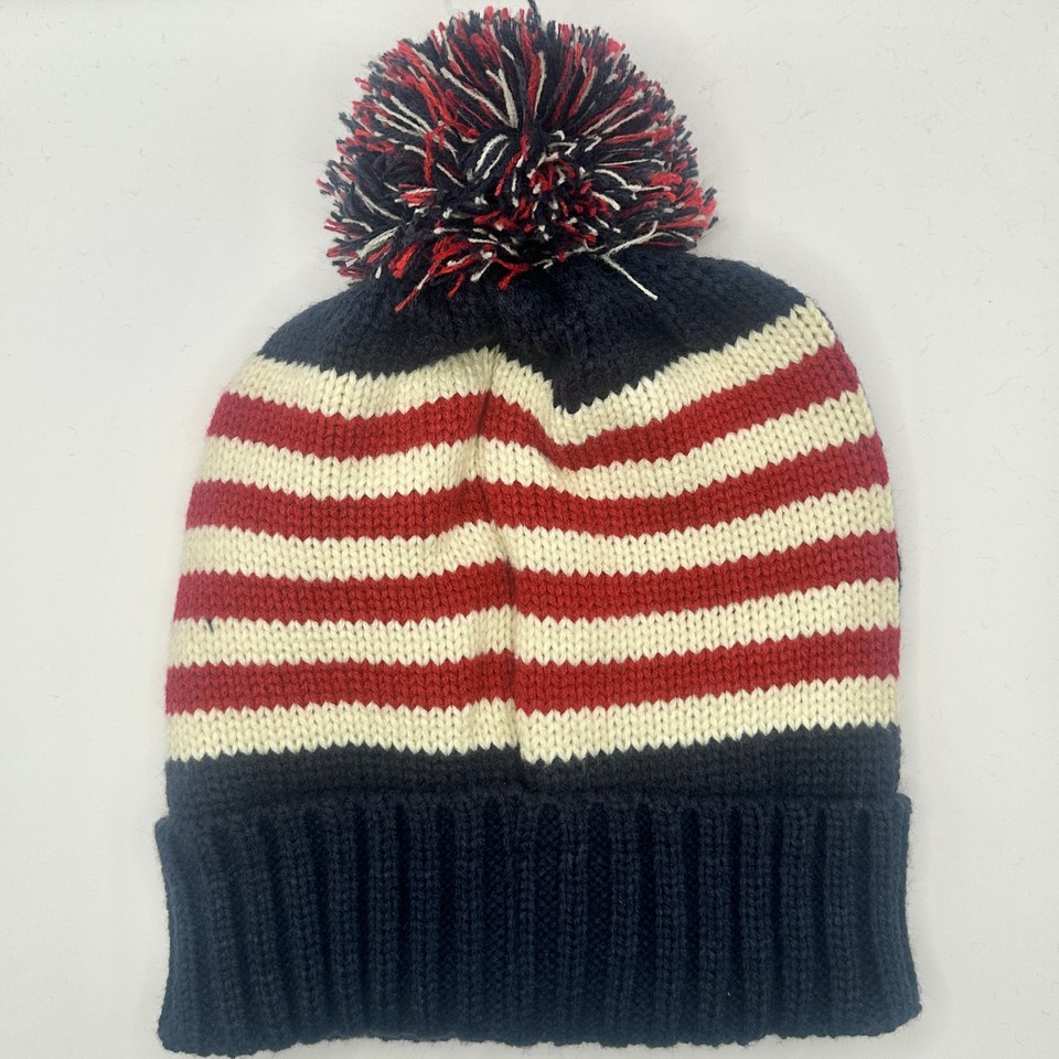 American Flag Embroidered Knitted Beanie Hat with Pom Pom Stripes Star ...