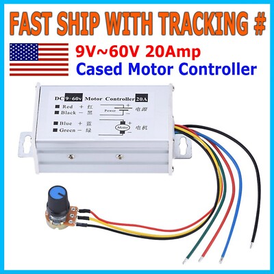 PWM DC Brush Motor Stepless Variable Speed Controller Switch 12V 24V ...