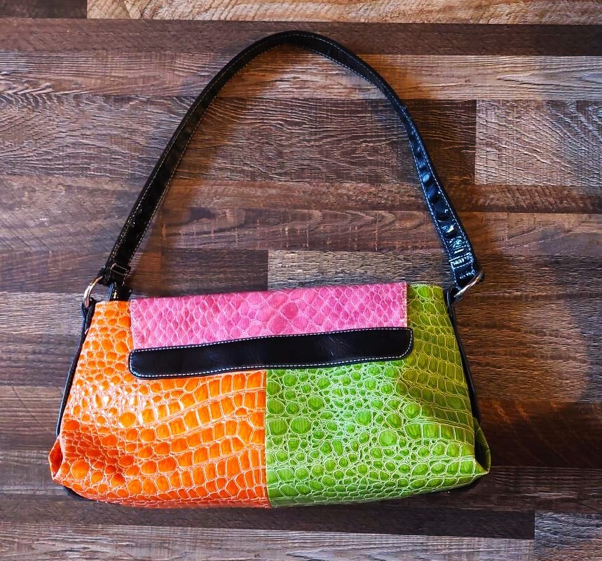 GIOVANNI Faux Alligator Color-Block Shoulder Bag Purs… - Gem