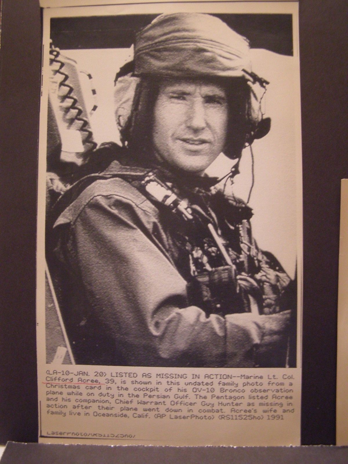 Persian Gulf War Press Wire Photo 1991 MIA Marine LT Col Clifford Acree ...