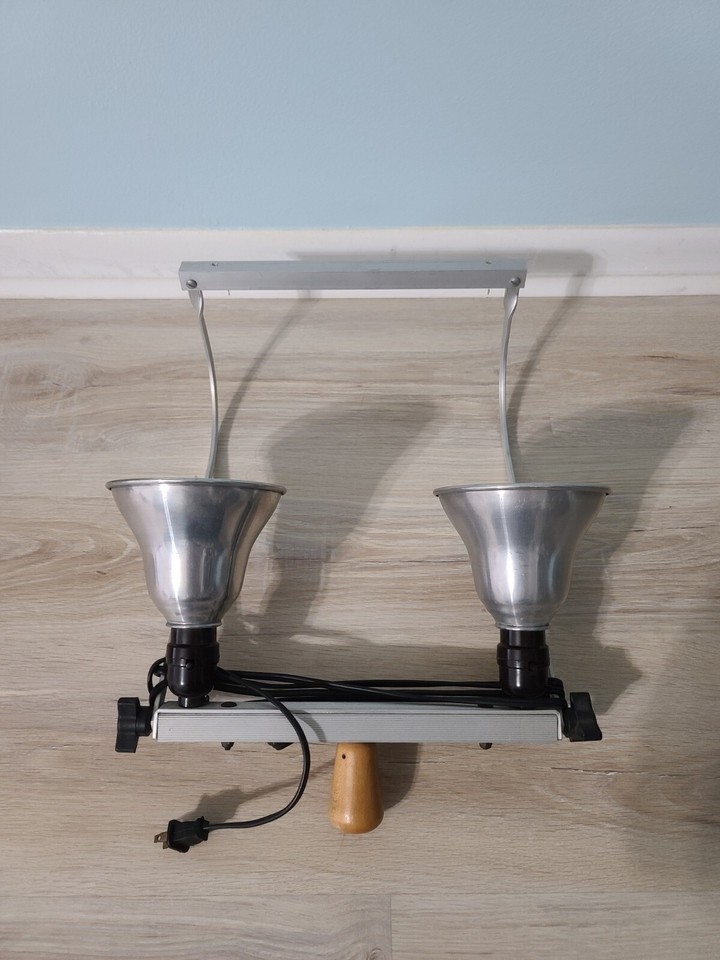 Vintage Double Dual Bulb Spot Light Handheld Light Wooden Handles | eBay