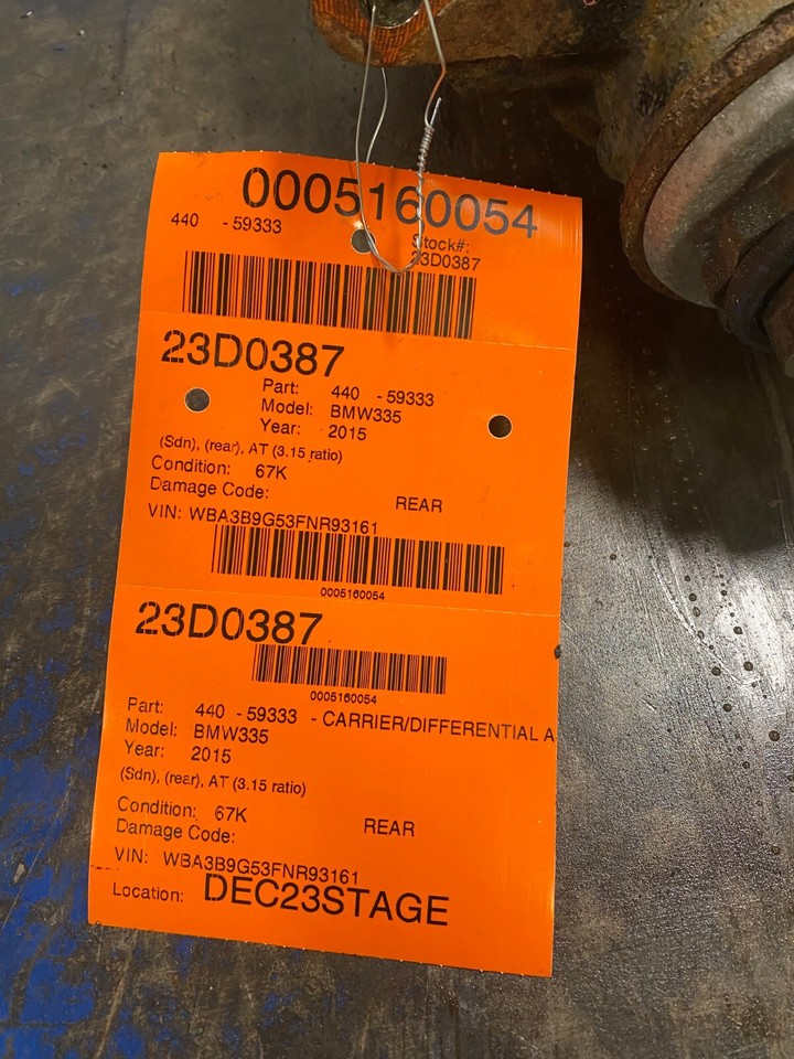 12 15 BMW 335XI SEDAN REAR CARRIER DIFFERENTIAL 67 997 MILES 3 15 RATIO 12-15-bmw-335xi-sedan-rear-carrier-differential-67-997-miles-3-15-ratio