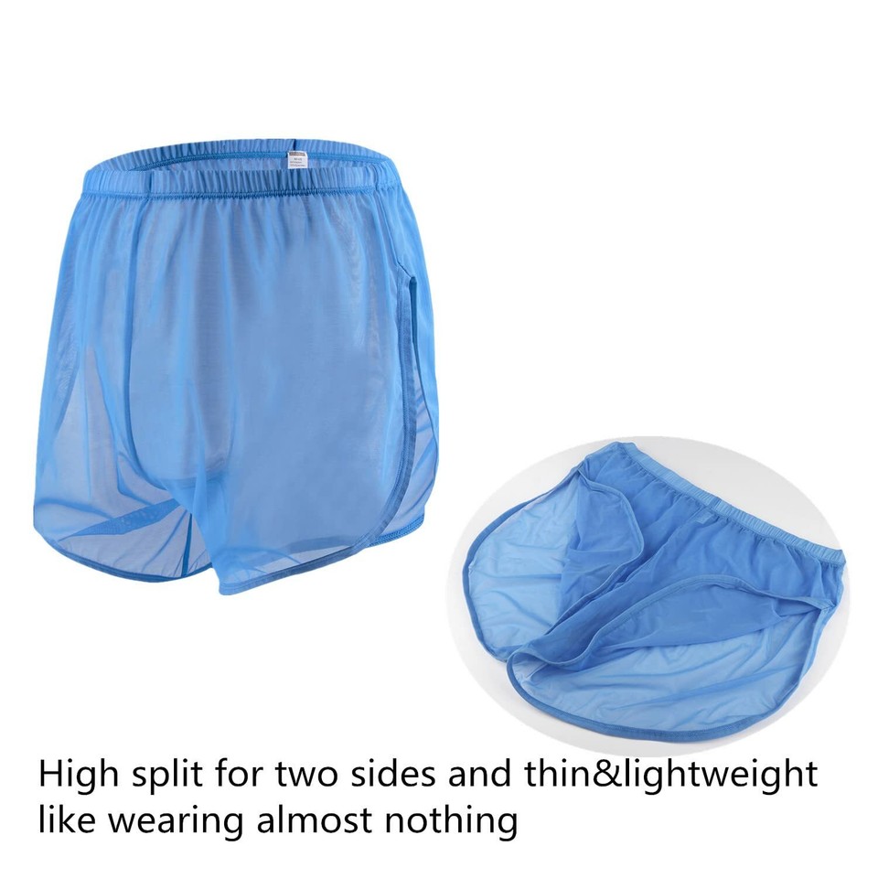 Men's Boxers Shorts Loose Split Side Mesh See-Through Sexy Breathable ...