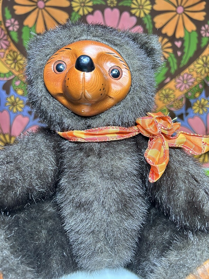 1985 Vintage Applause Raikes Bear Jointed Teddy Bear Wood Face & Feet ...