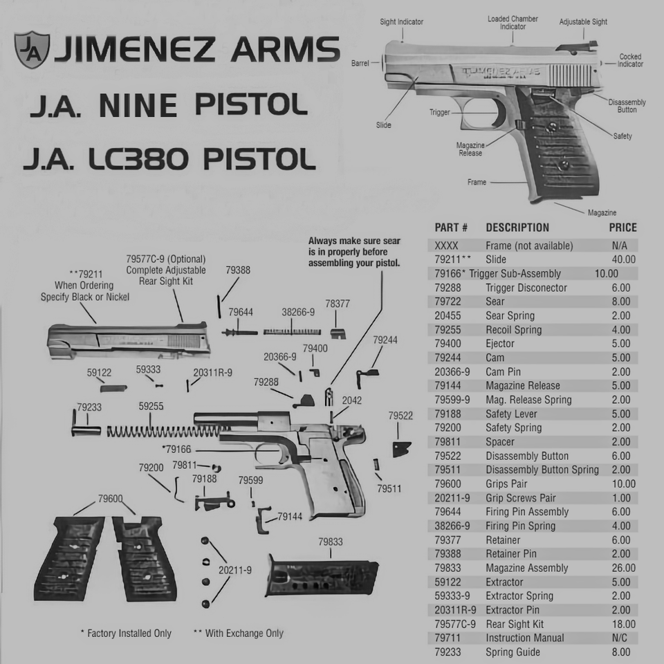 Disassembly Button w/ Spring - JIMINEZ JA9, JA LC380 - BRYCO Jennings ...