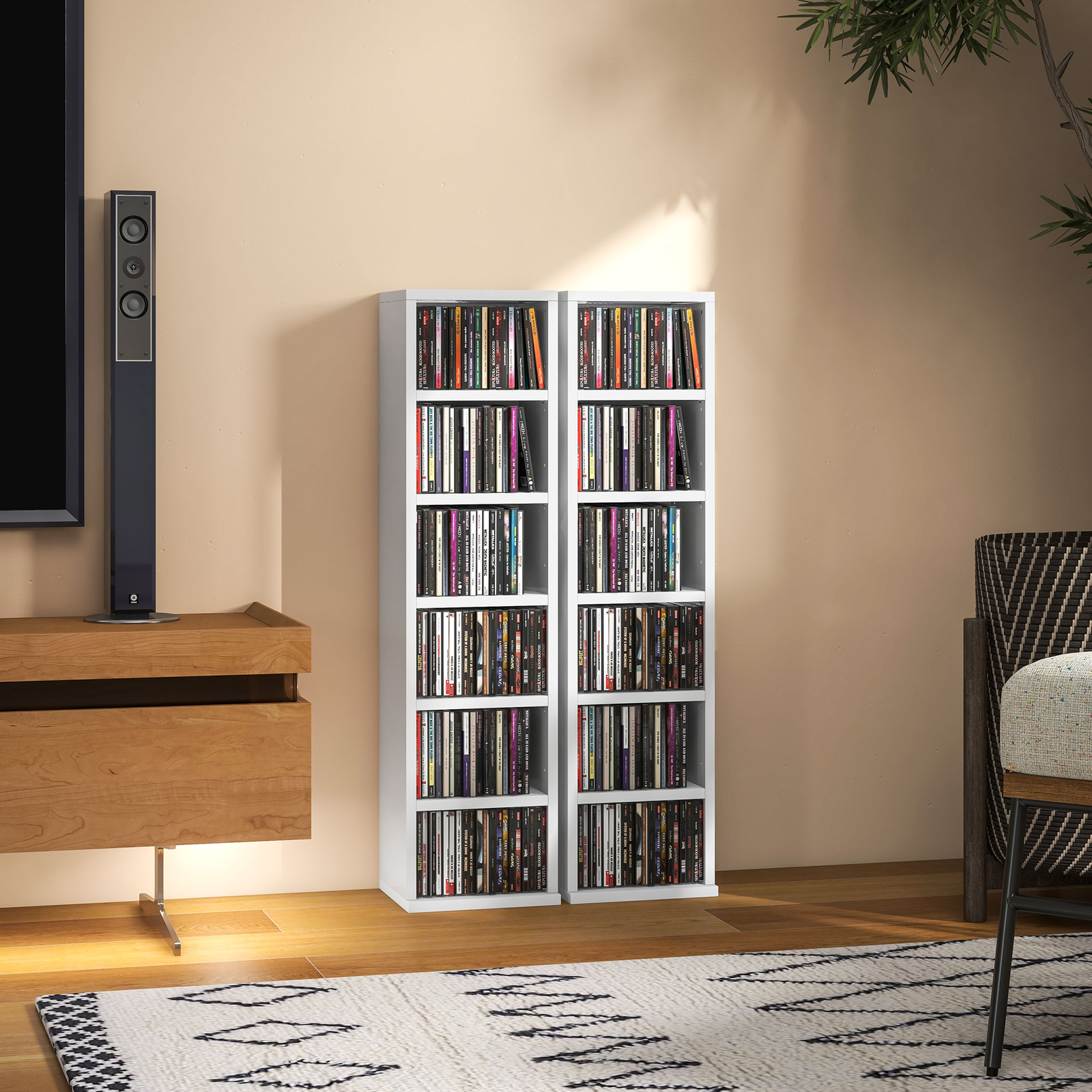 HOMCOM Set of 2 CD Storage Units with Adjustable Shelves, High Gloss ...