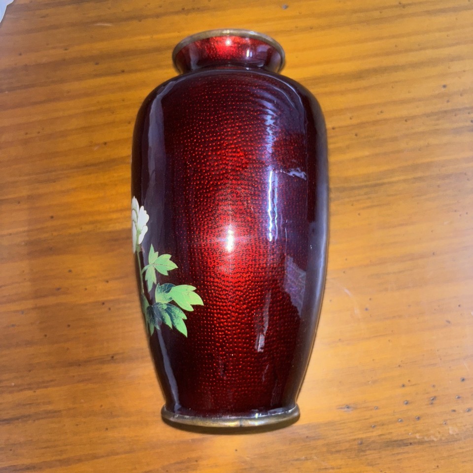 Japanese Pigeon Blood Cloisonné Vase W/ Floral Design | eBay