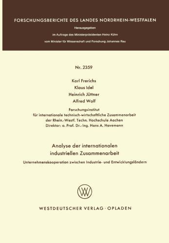 Forschungsberichte Des Landes Nordrhein-Westfalen Ser.: Analyse der ...