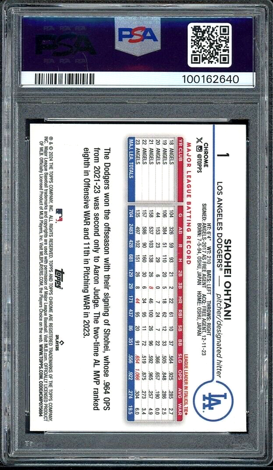 SHOHEI OHTANI 2024 Topps Chrome Negative Refractor #1 PSA 10 | eBay