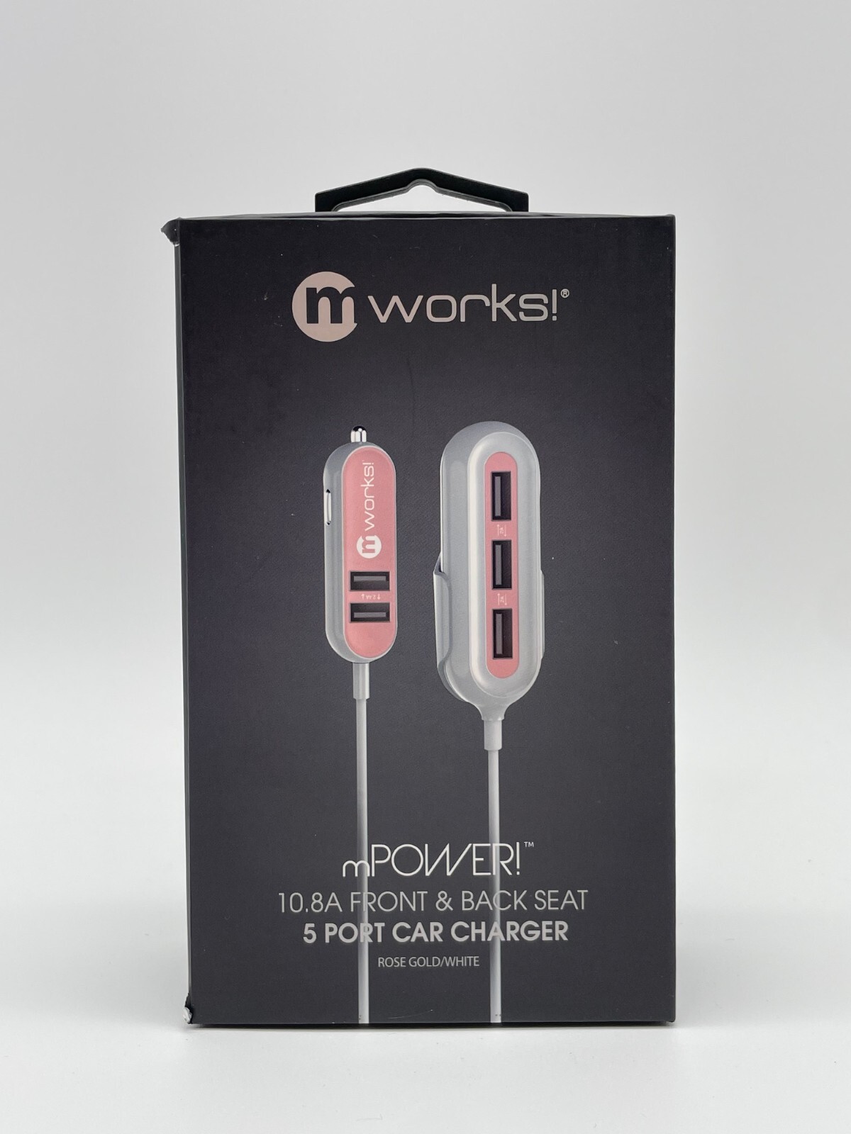 mworks! mPOWER! 10.8A Front & Back Seat 5 Port Car Charger, Rose Gold/White, NEW | eBay