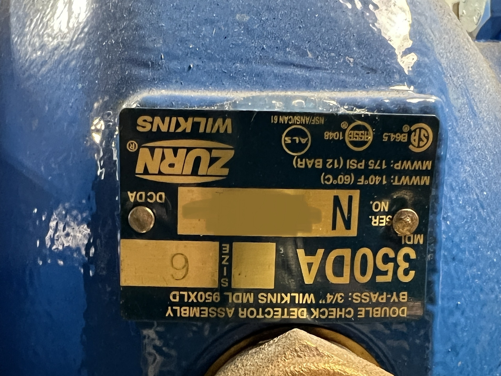 Zurn Wilkins 350DA 6" 250 psi Backflow Preventer New Please Read | eBay