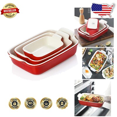 Elegant 3-Piece Ceramic Bakeware Set - Deep Red 9x13 Lasagna ...