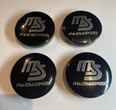 MAZDASPEED Black Wheel Center Caps 56mm Emblem 4pc MX5 RX7 RX8 MAZDA ...