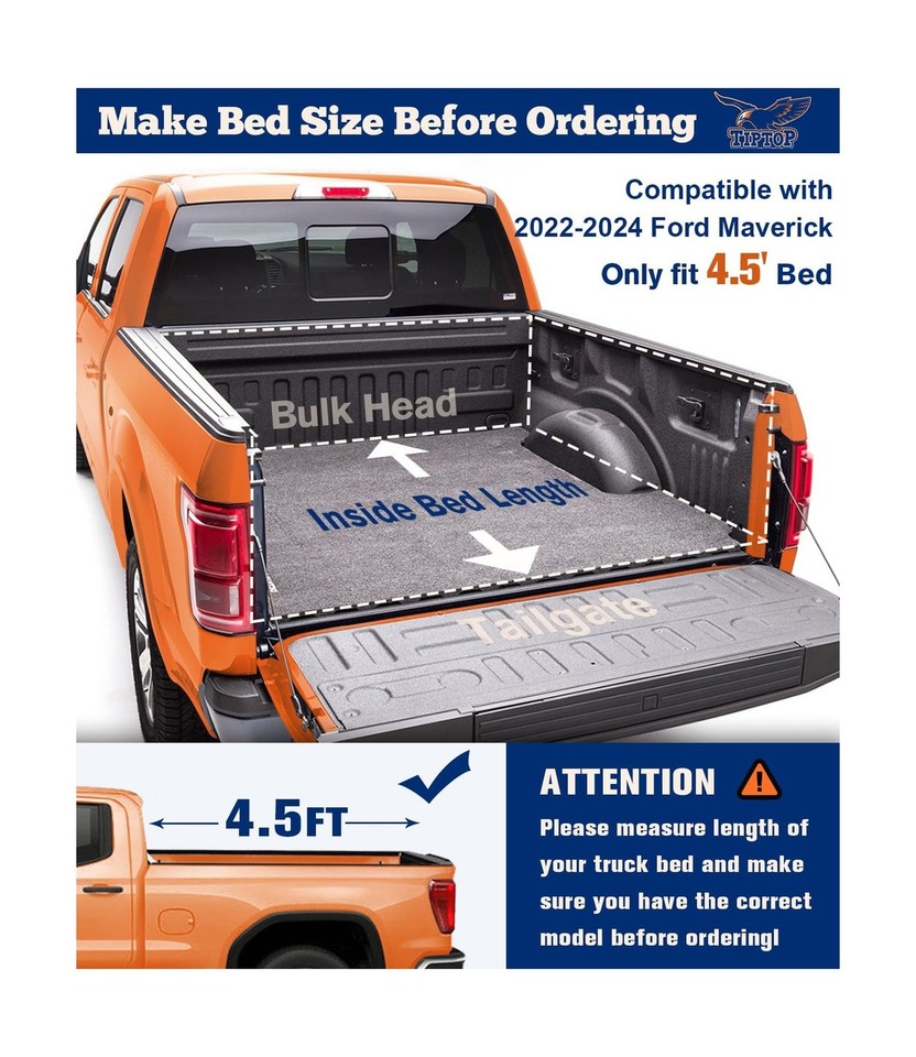TIPTOP Tri-Fold Hard Tonneau Cover Truck Bed FRP On Top for 2022 2023 ...