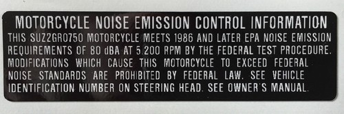 Emissions label 1986 GSXR 750 | Suzuki GSX-R Motorcycle Forums Gixxer.com