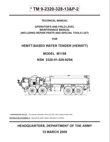 1,390 page '12 TM 9-2320-328-13&P-2 M1158 WATER TENDER HEWATT Truck ...