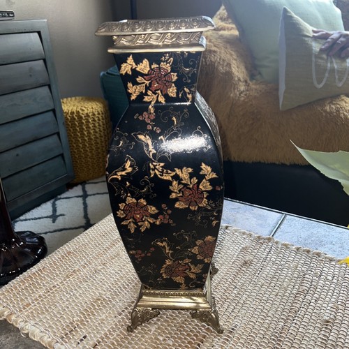 Vintage Mark Roberts Decorative Bronze And Porcelain Floral Vase 14.5 ...