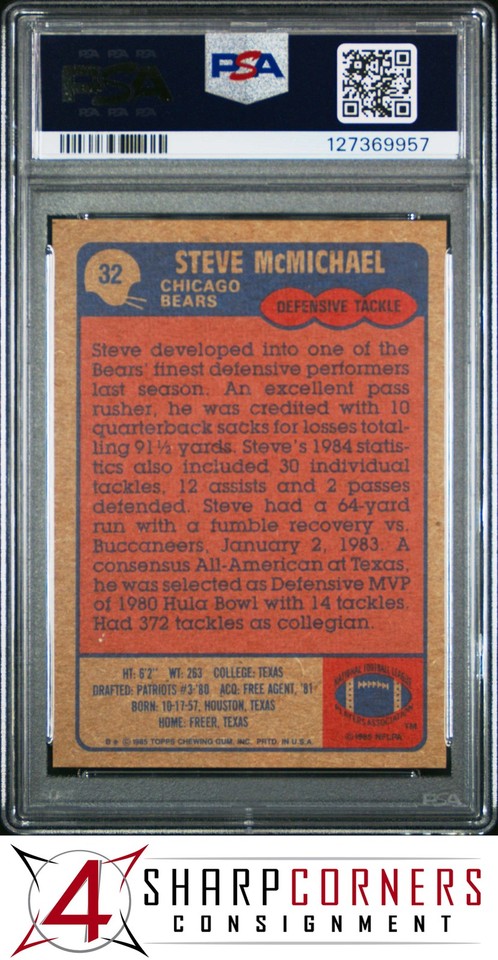 1985 TOPPS #32 STEVE "MONGO" McMICHAEL RC BEARS HOF PSA 9 | eBay