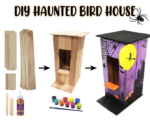 Halloween Crafts for - Haunted Birdhouse - Build and Paint Your Own ...