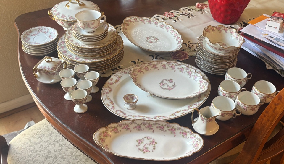 bawo dotter elite works limoges china complete 58 piece set rose /gold ...