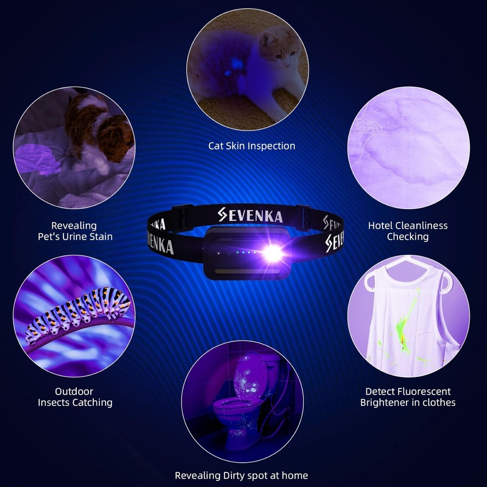 SEVENKA 2in1 UV Headlamp Flashlight Black Light & White Light ...