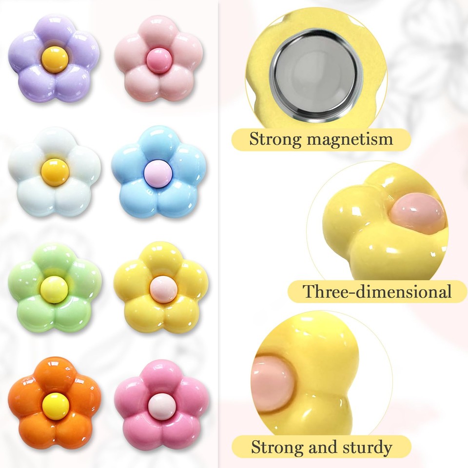 Flower Fridge Magnets Refrigerator, 12 Pcs Cute Magnets for ...
