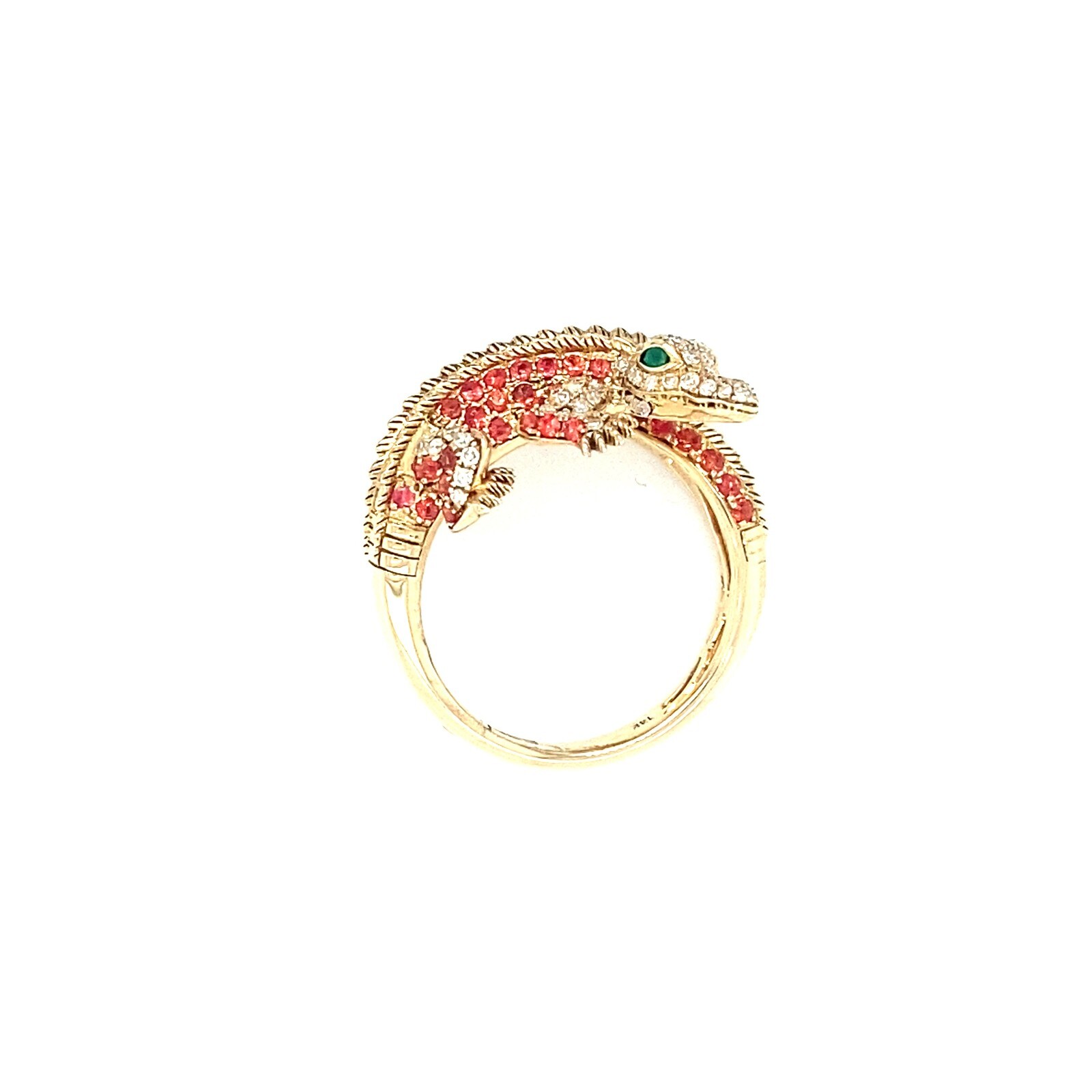 EFFY 14k Yellow Gold, Diamond, Emerald, Orange Sapphire, Crocodile Ring ...