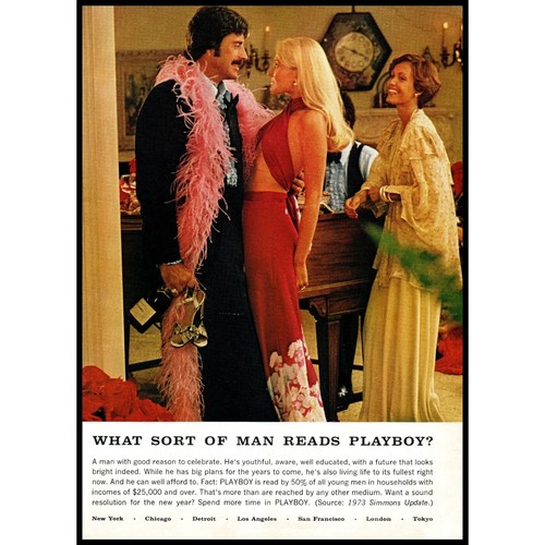 1975 What Sort of Man Reads Playboy Vintage Print Ad Sexy Blonde Red ...